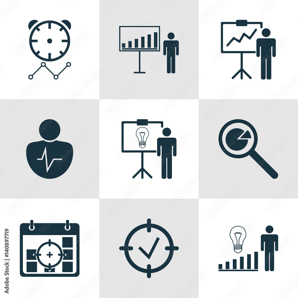 Set Of 9 Administration Icons. Includes Project Targets, Reminder ...