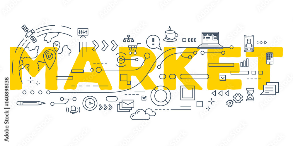 Vector creative illustration of market word lettering typography with ...