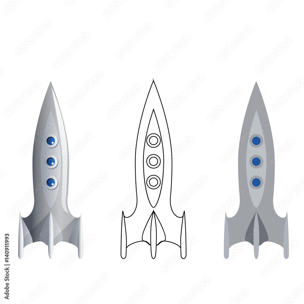 Rocket Symbol 3d line art flat Icons Set Isolated Realistic Template ...