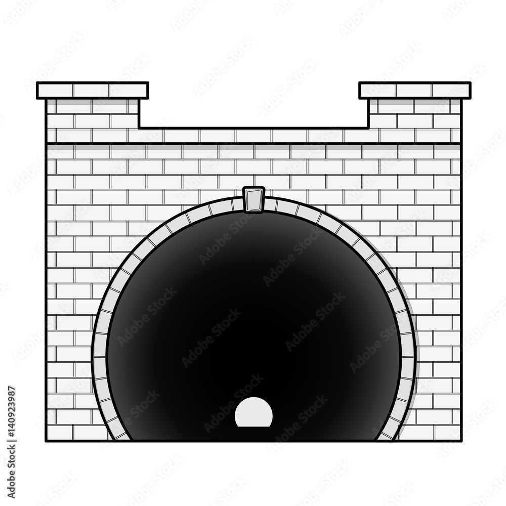 Vector railway low poly tunnel in front view in outline stylization ...