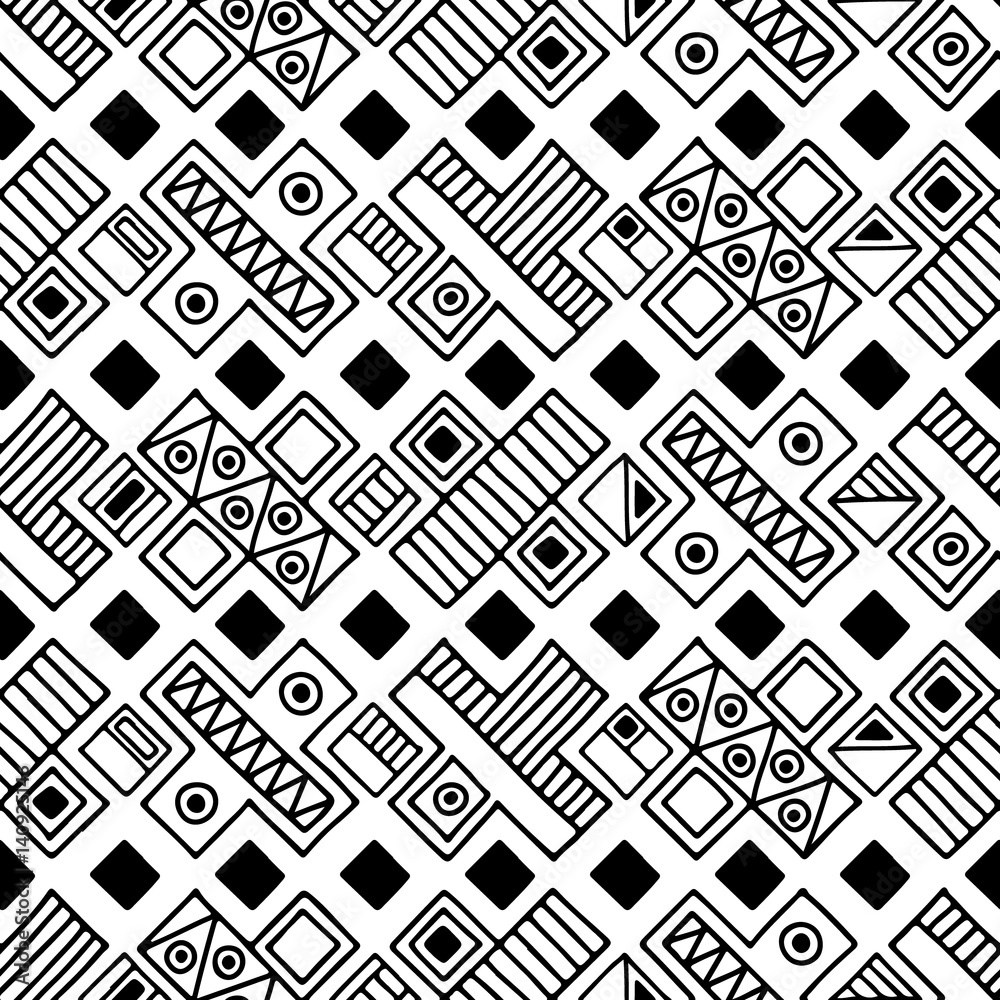 Seamless vector pattern. Black and white geometrical background with ...