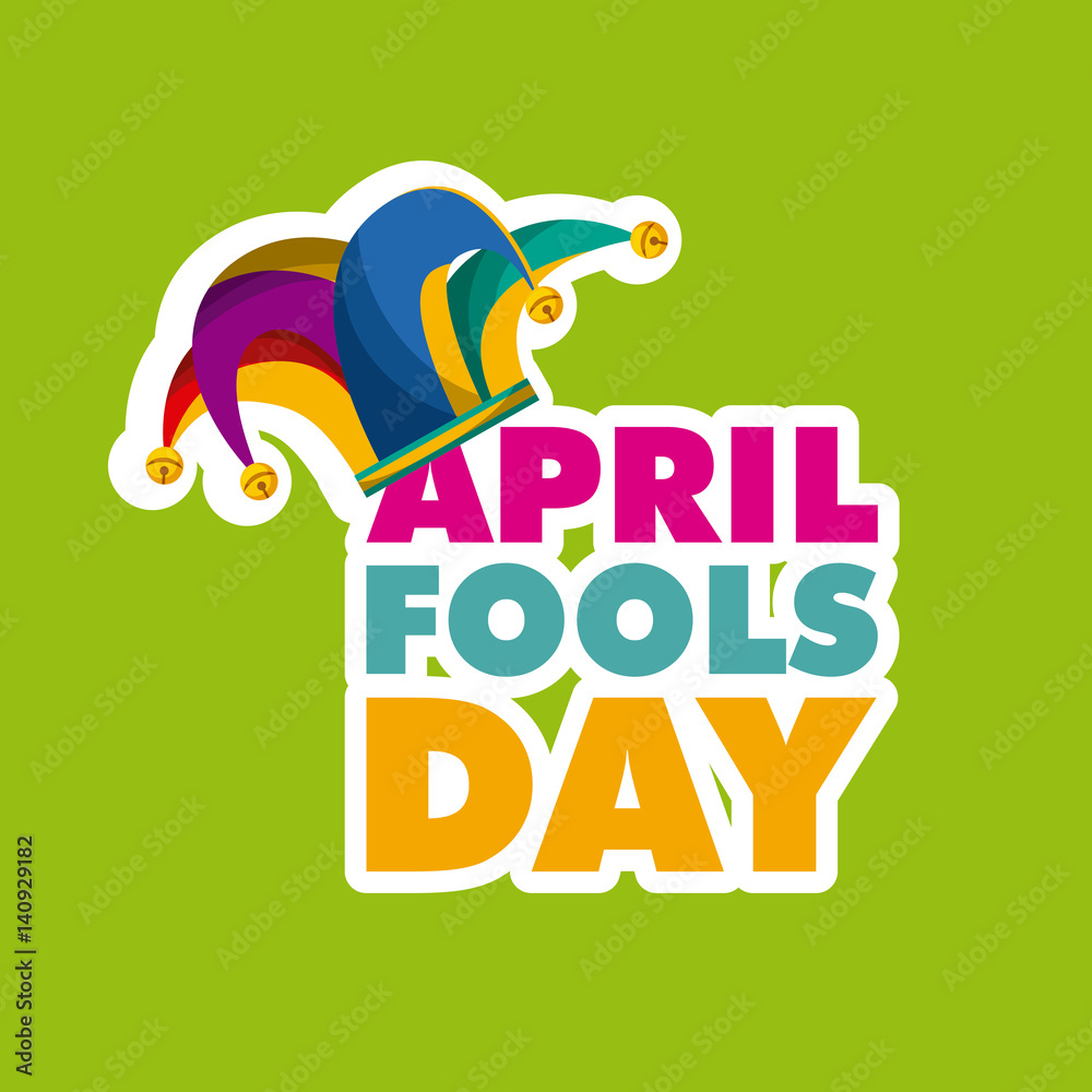 april fools day card with jester hat icon over yellow background ...