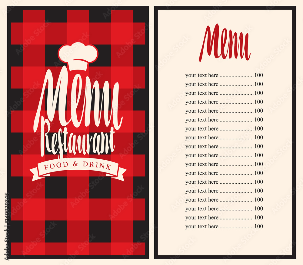 Vector restaurant menu template with price list and toque on a ...