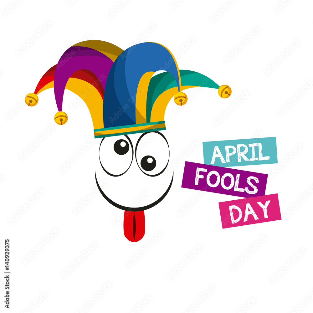 april fools day card with jester hat icon over white background ...