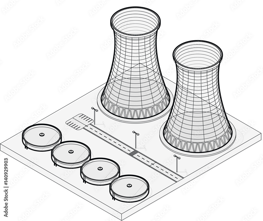 Vector isometric cooling system of nuclear power plant, isolated on ...
