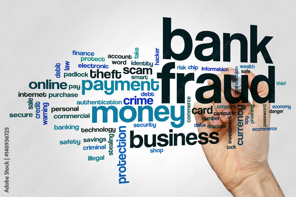 Bank fraud word cloud concept on grey background Stock-Foto | Adobe Stock