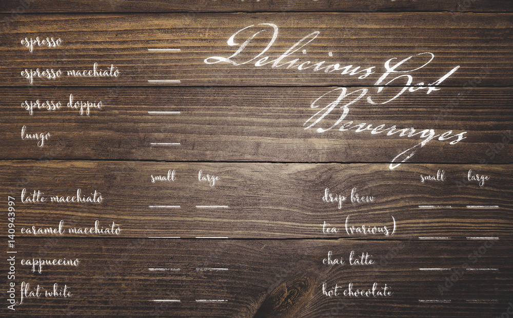 cafe coffee shop menu painted on rustic wood planks Stock Photo | Adobe ...