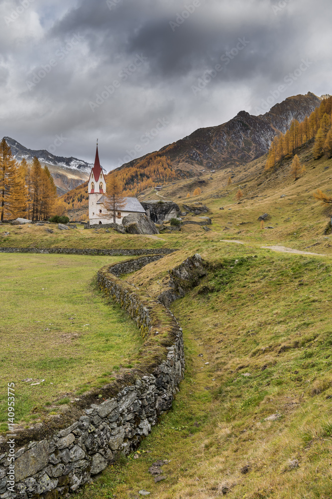 Predoi/Prettau, Aurina Valley, South Tyrol, Italy. The chapel of the ...