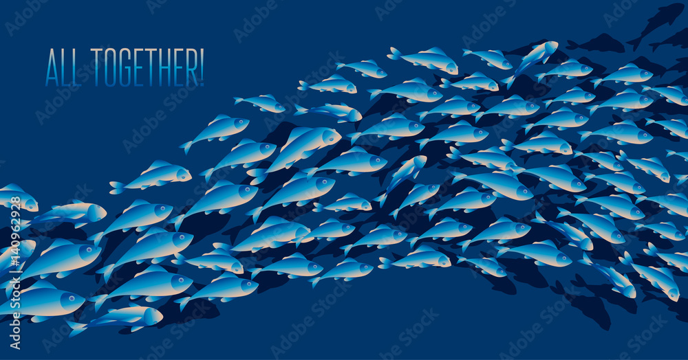 School of fish vector illustration for header, web, print, card and ...