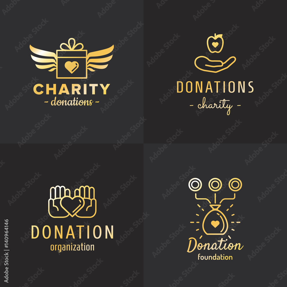 Donations and charity gold logo vintage vector set. Part two. Stock ...