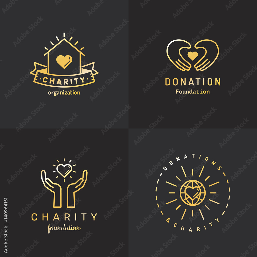 Donations and charity gold logo vintage vector set. Part one. Stock ...