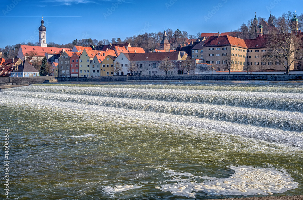 Landsberg. Panoramic view of beautiful falls in Landsberg an Lech ...