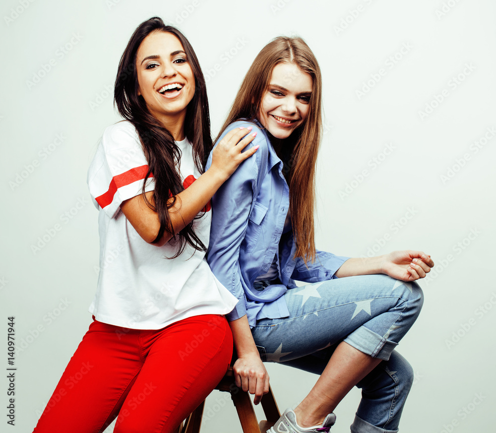 best friends teenage girls together having fun, posing emotional on ...