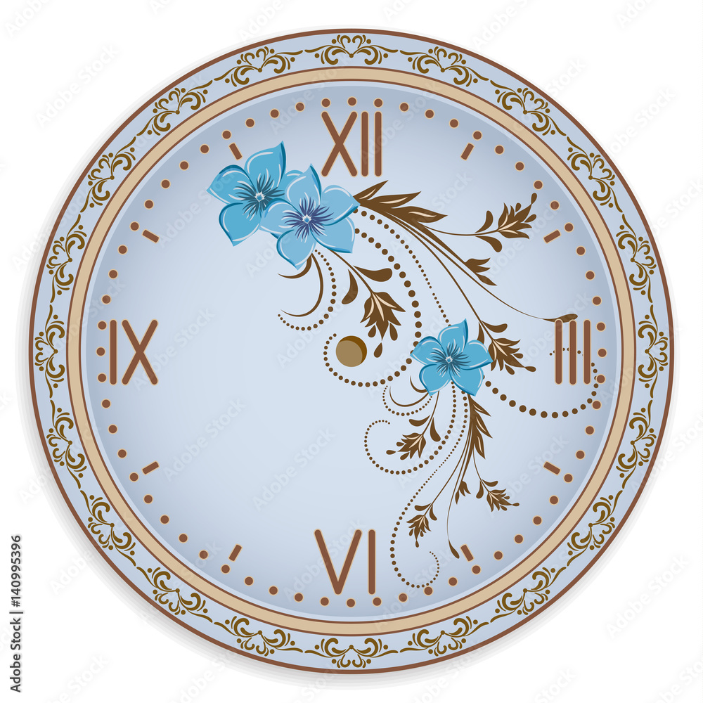 Clock face with flowers ornament Stock Vector | Adobe Stock