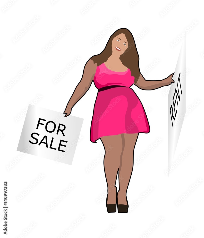 A fat lady with banner Stock Vector | Adobe Stock