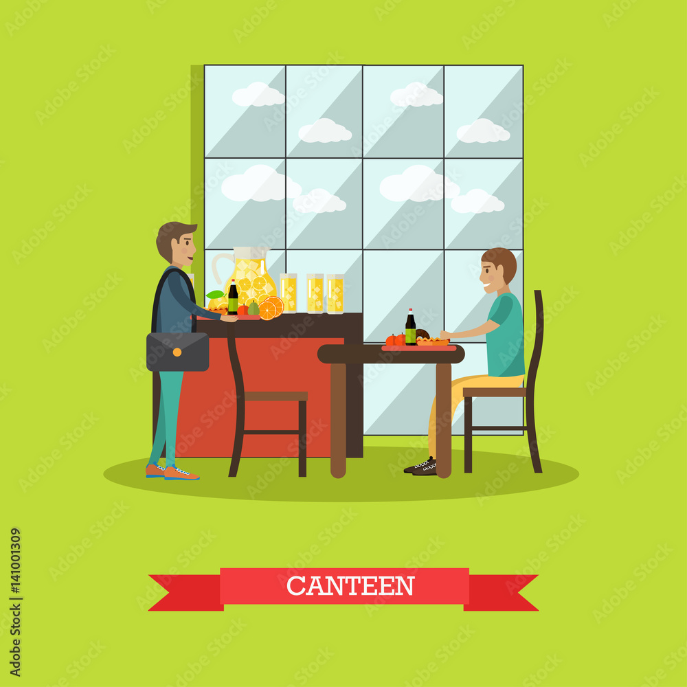 University canteen vector illustration in flat style Stock Vector ...