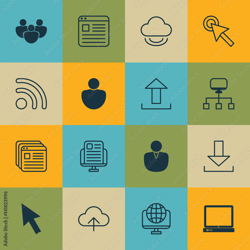 Set Of 16 World Wide Web Icons. Includes Website Bookmarks, Human ...