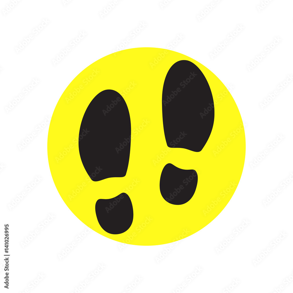 Footprint on a yellow background, icon. Flat design. Abstract concept ...