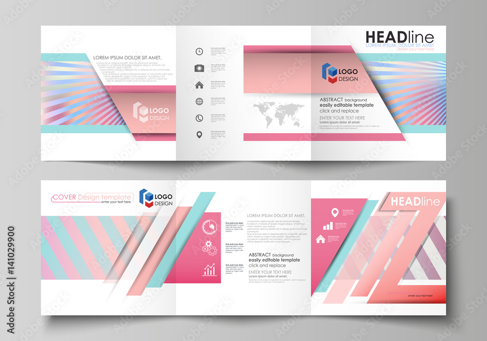 Set of business templates for tri fold square brochures. Leaflet cover ...