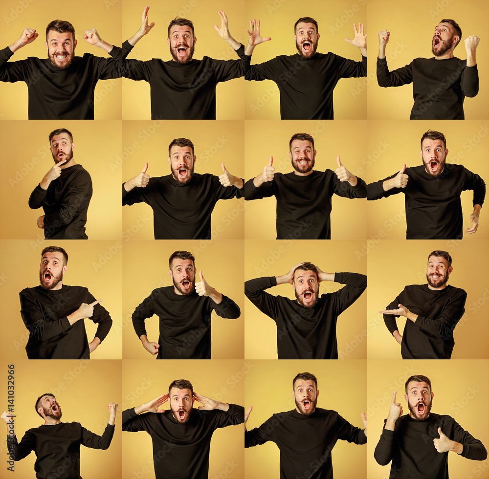 Set of young man's portraits with different emotions Stock Photo ...