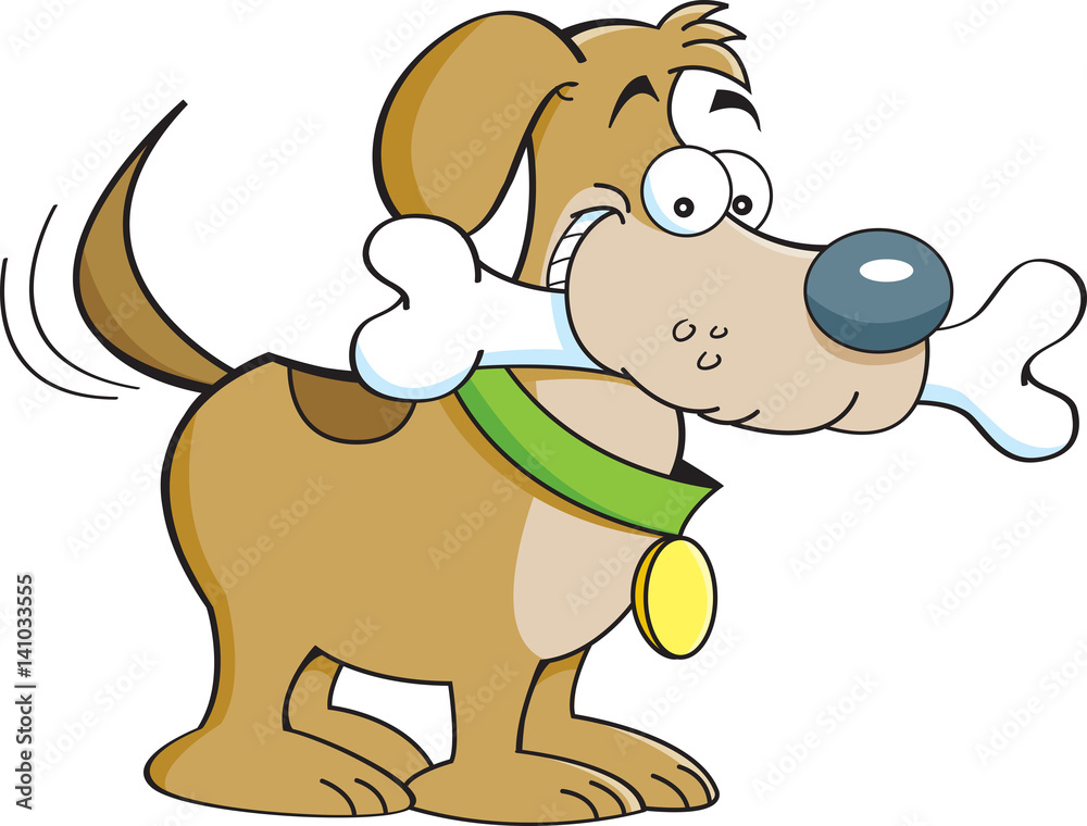 Cartoon illustration of a dog with a bone. Stock Vector | Adobe Stock