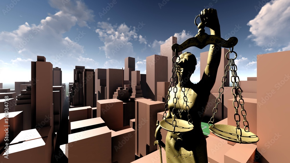 Statue of justice, Crime in city concept, Temida - Themis 3d rendering ...