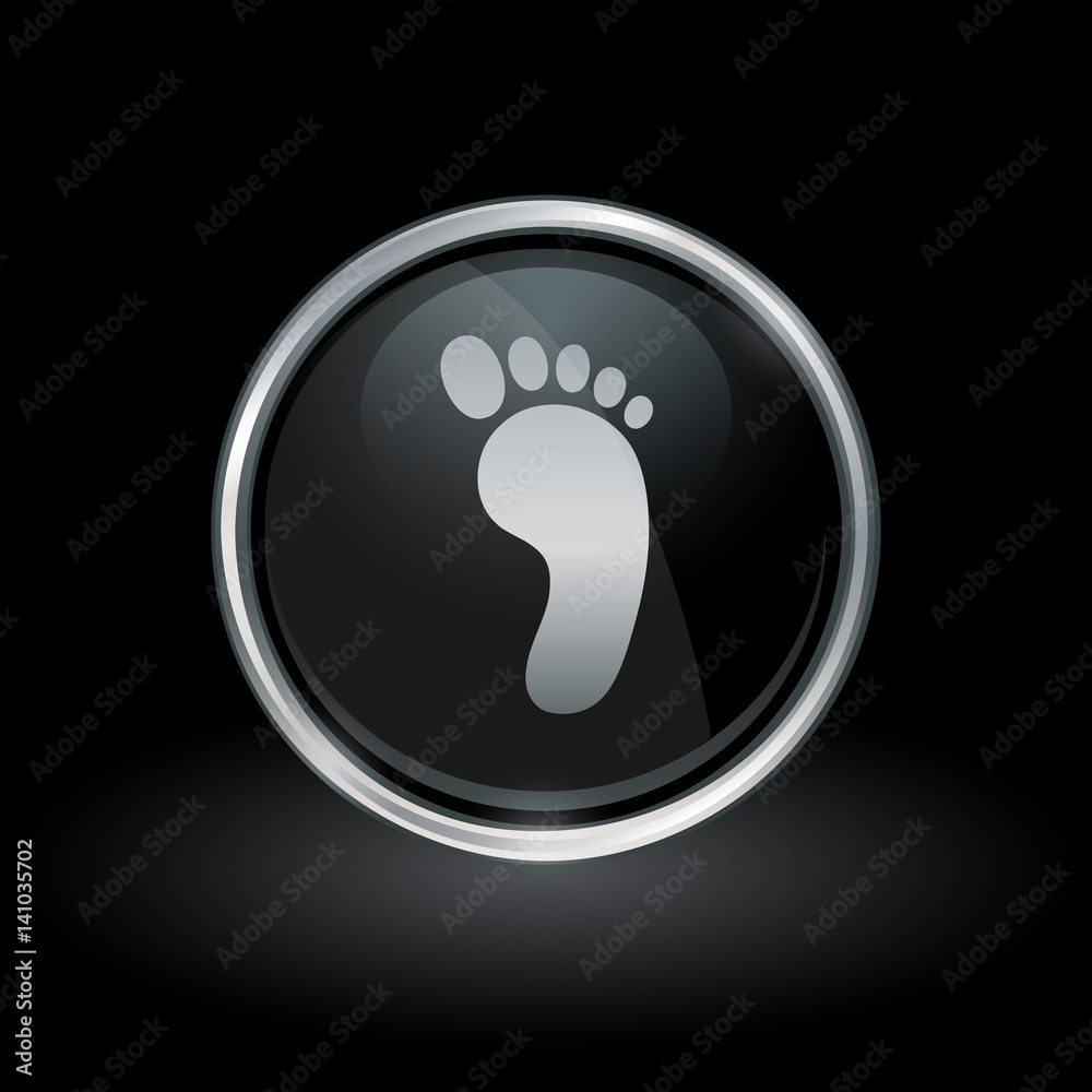 Human foot imprint symbol with footprint icon inside round chrome ...
