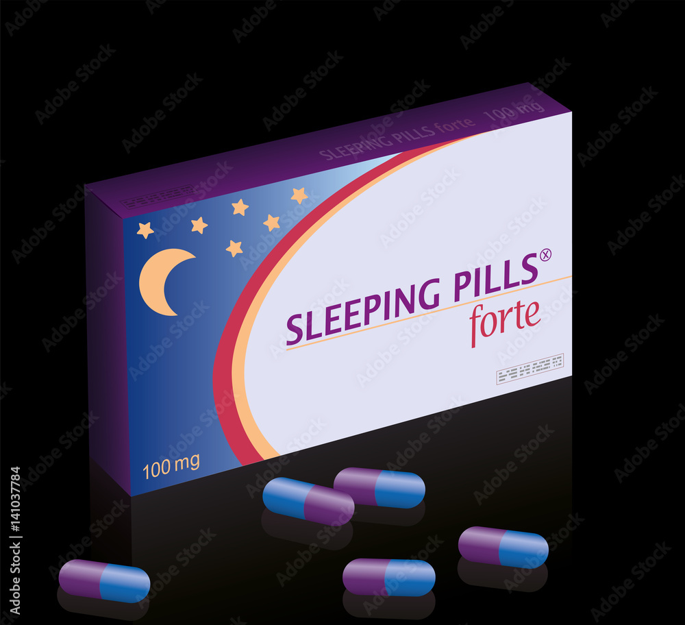 Sleeping pills box - medical fake product package. Isolated vector ...