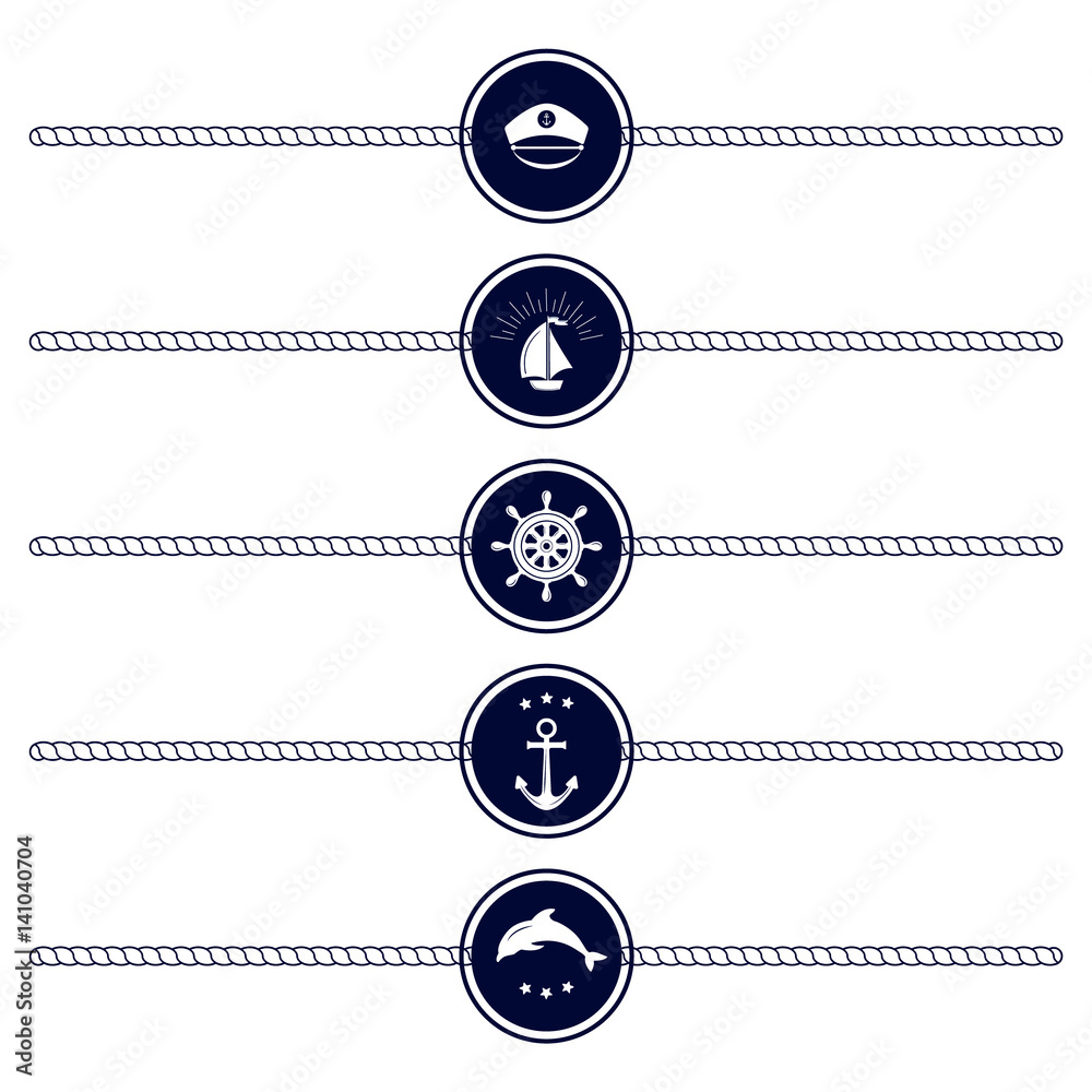 Set of Round Maritime icons. Vector sign anchor ocean ship, graphic ...
