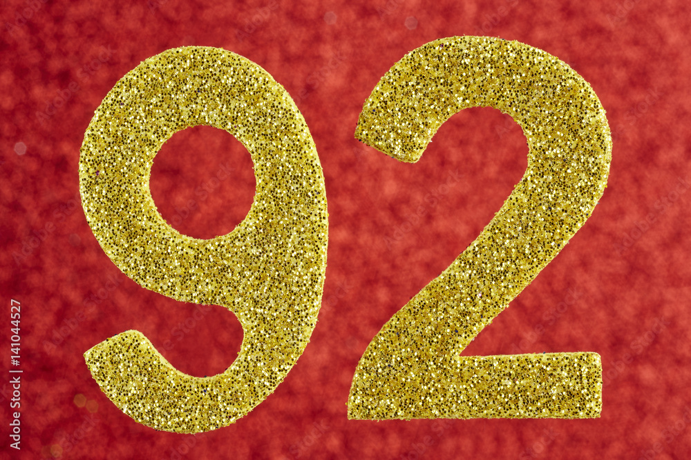 Number ninety-two yellow color over a red background. Anniversary ...