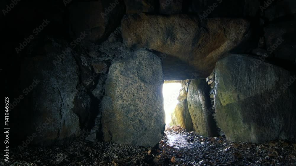 Neolithic Age Tomb Part 8. Interior Of The Passage Tomb, Close-Up, Slow ...