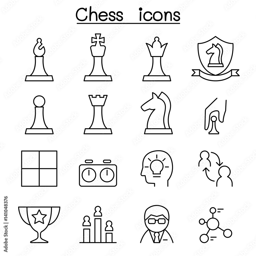 Chess icon set in thin line style Stock Vector | Adobe Stock