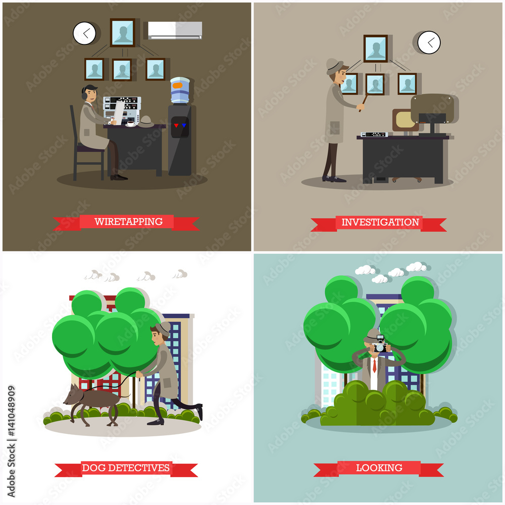 Vector set of investigation posters in flat style Stock Vector | Adobe ...