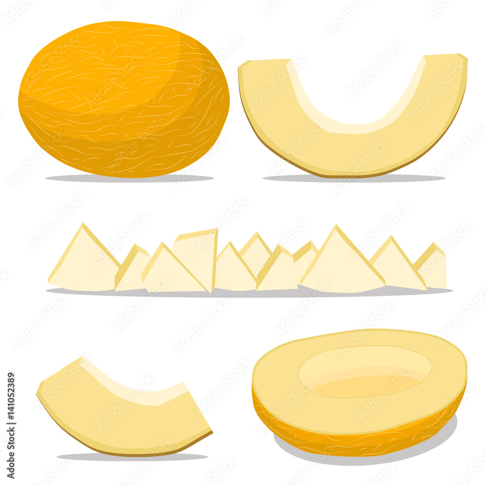 Vector illustration logo for whole ripe fruit yellow melon,cut half ...