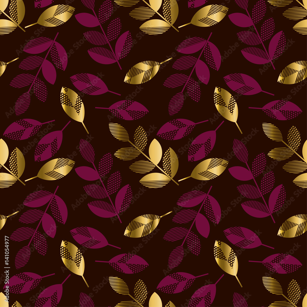 Deep red color decorative seamless pattern with gold elements. Luxury ...