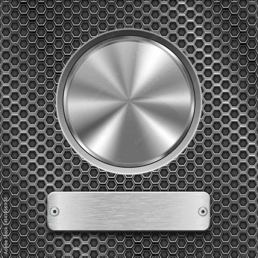 Metal round button with rectangle plate on stainless steel perforated ...