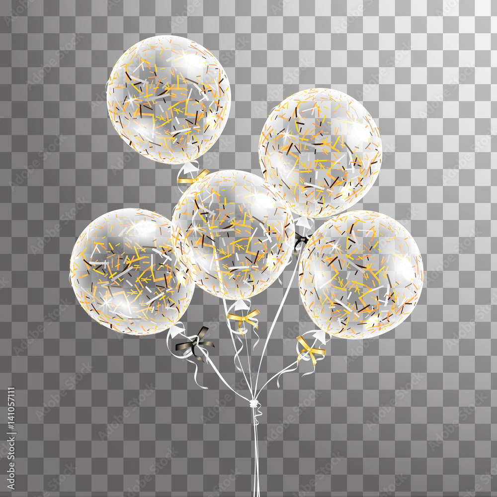 Set of white transparent balloon with confetti isolated in the air ...