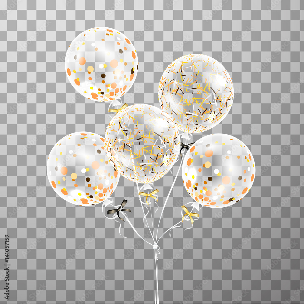 Set of white transparent balloon with confetti isolated in the air ...