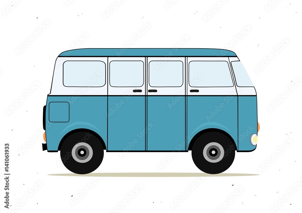 Cartoon blue retro bus Stock Vector | Adobe Stock