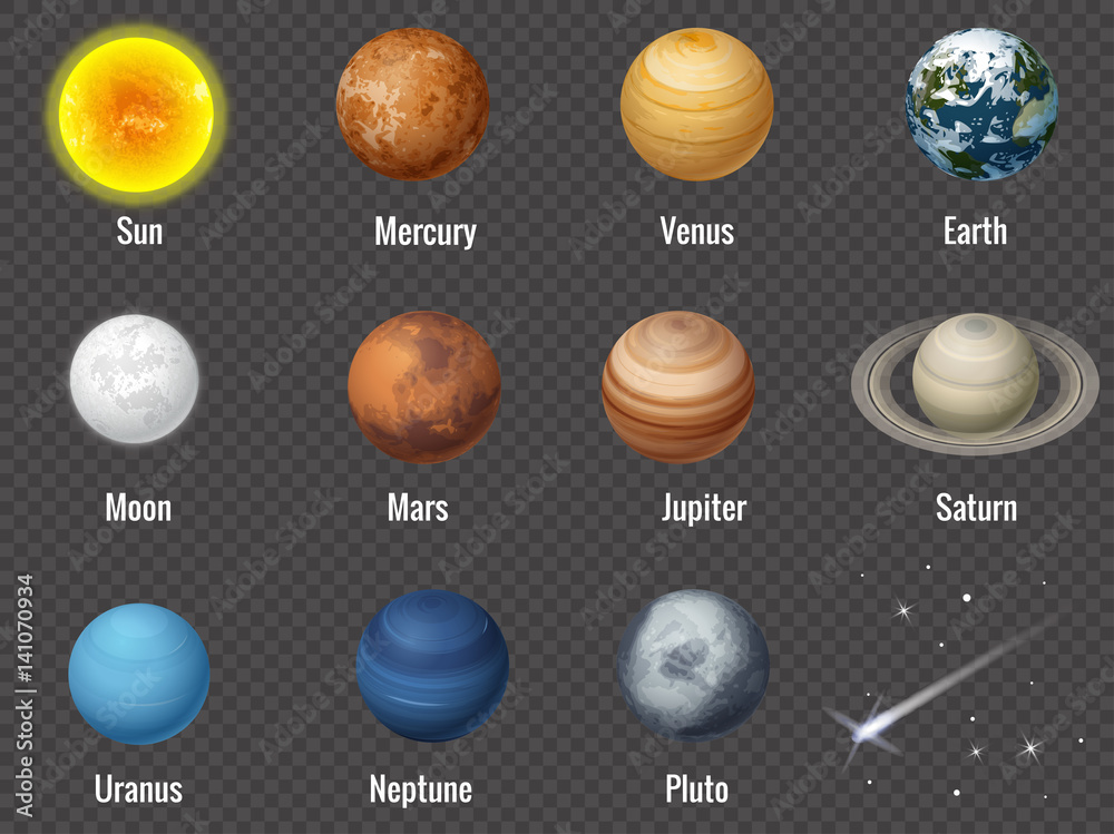 Solar system planets on transparent background, isolated vector ...