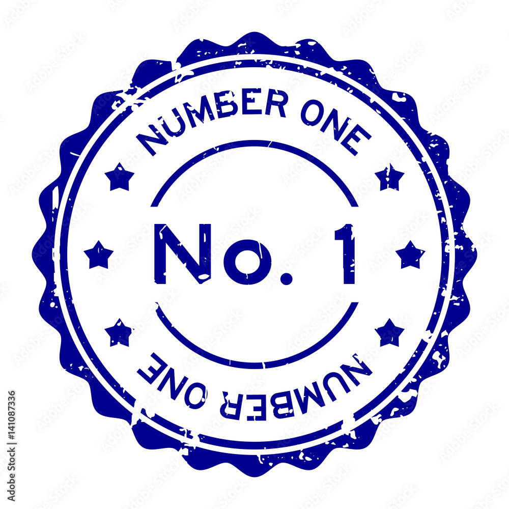 Grunge blue No. 1 (number one) round rubber seal stamp on white ...