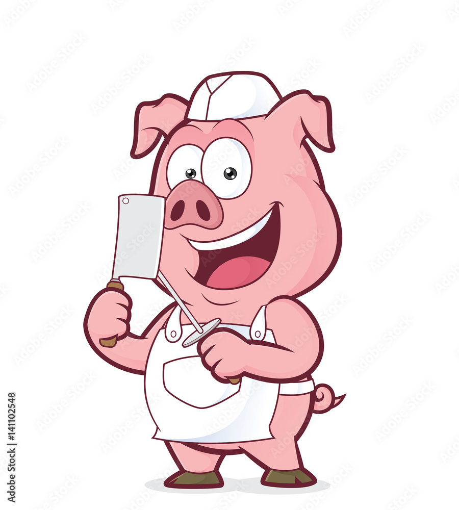 Smiling pig butcher Stock Vector | Adobe Stock