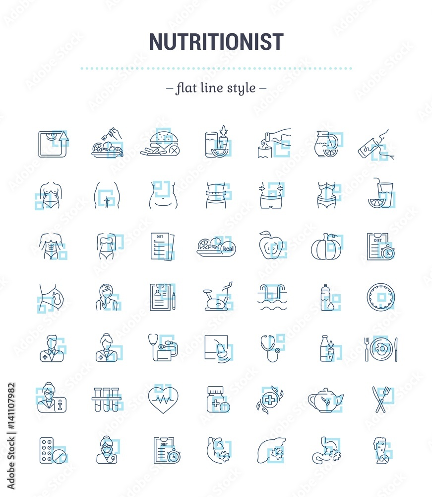 Vector graphic set. Icons in flat, contour, thin, minimal and linear ...