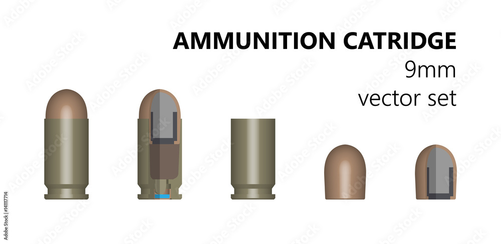 Single bullet. 9mm bullet on a white background. Stock illlyustratsiya ...