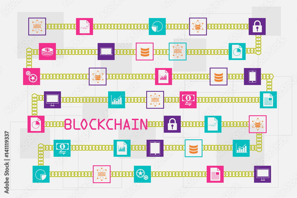 Blockchain and database concept. The block of data floating across with ...