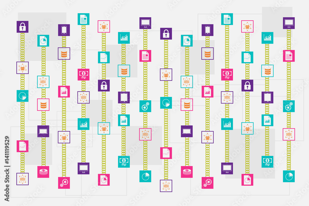 Blockchain and database concept. The block of data floating across with ...
