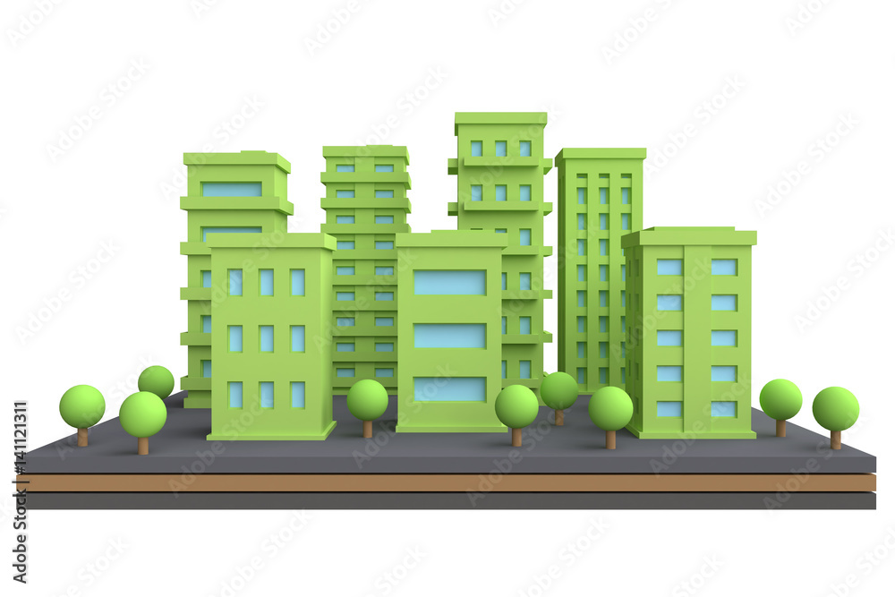 Cartoon cityscape in funny cute style. Isolate city area with modern ...
