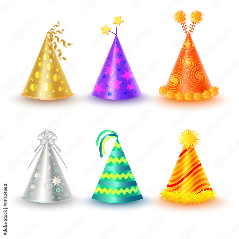 Set of Different Festive Caps in Cartoon Style Stock Vector | Adobe Stock