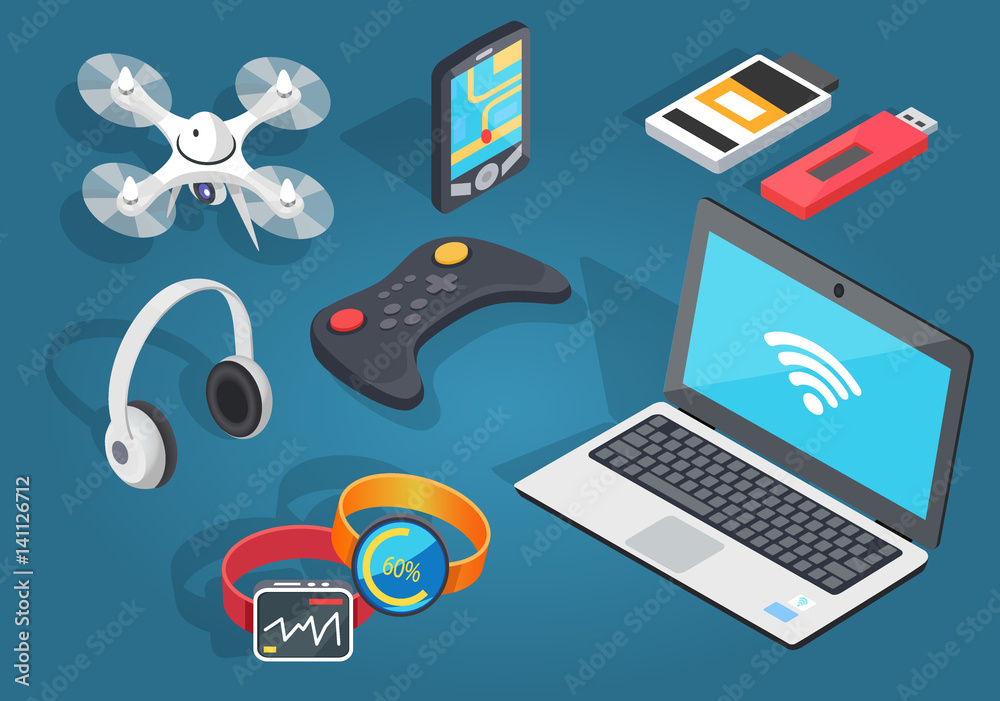 Vecteur Stock Set of Modern Wireless Technology in Cartoon Style ...