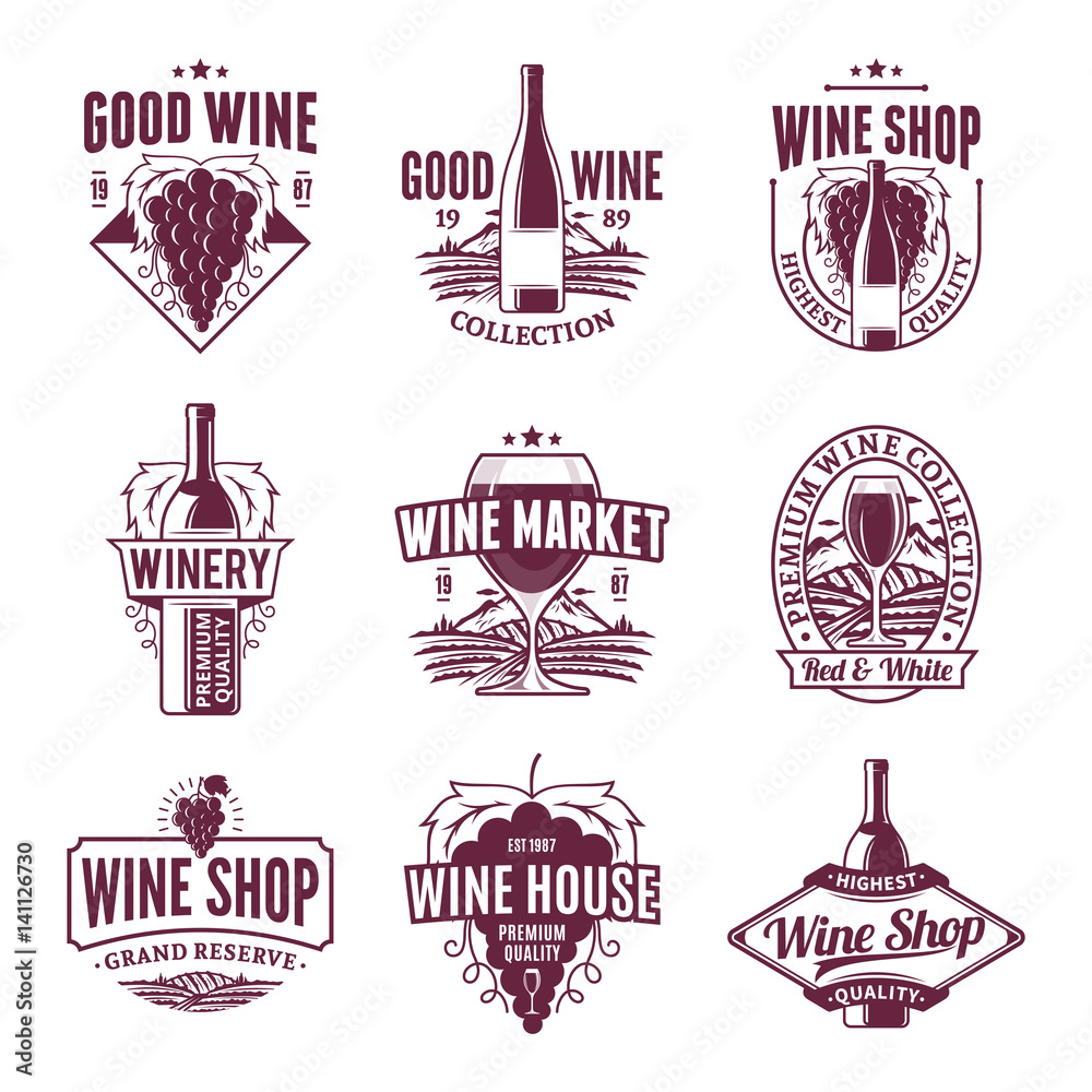 Vector wine logo, icons and design elements Stock Vector | Adobe Stock